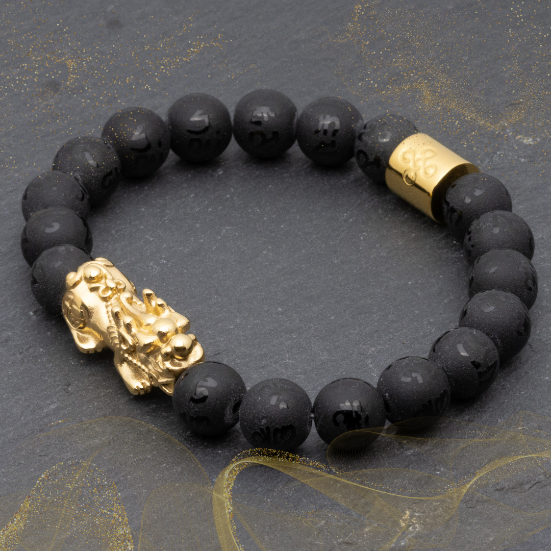 Lucky Piyao in Mantra Engraved Matte Black Onyx Bracelet – Lucky Life ...