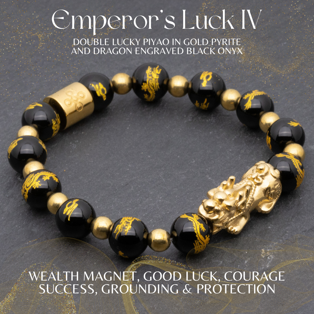 Emperor's Luck IV - Lucky Piyao in Gold Pyrite and Dragon Engraved Bla ...
