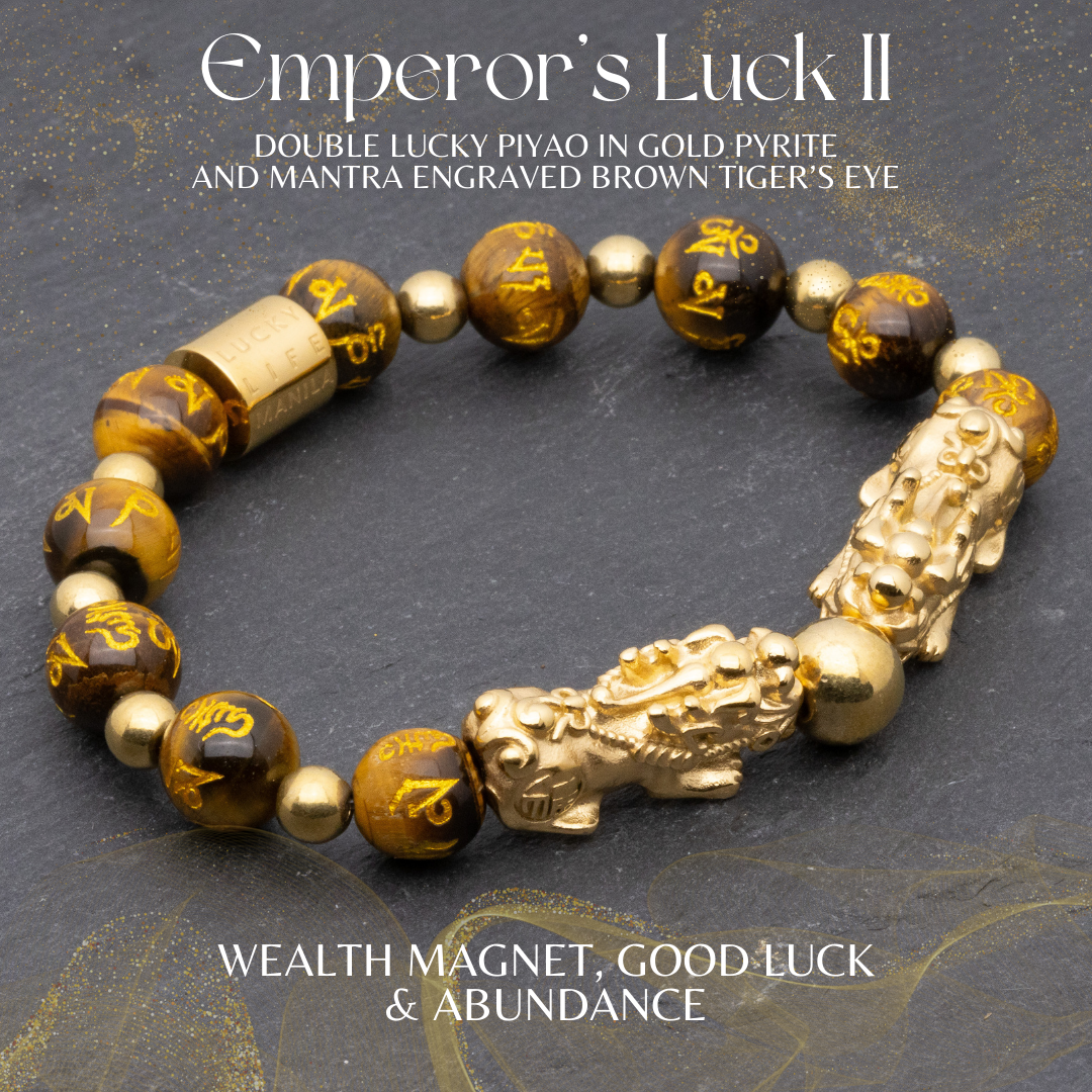 Emperor's Luck II Bracelet - Double Lucky Piyao in Gold Pyrite and Man ...